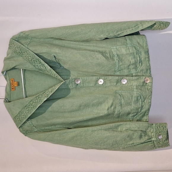 April Cornell | Jackets & Coats | April Cornell Linen Green Jacket With ...
